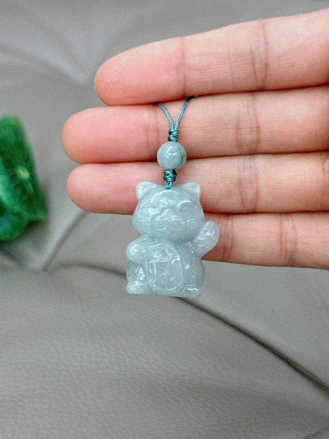 Manekineko, 招き猫, Fortune Cat Jade Necklace, Lucky Cat Jadeite Pendant ...