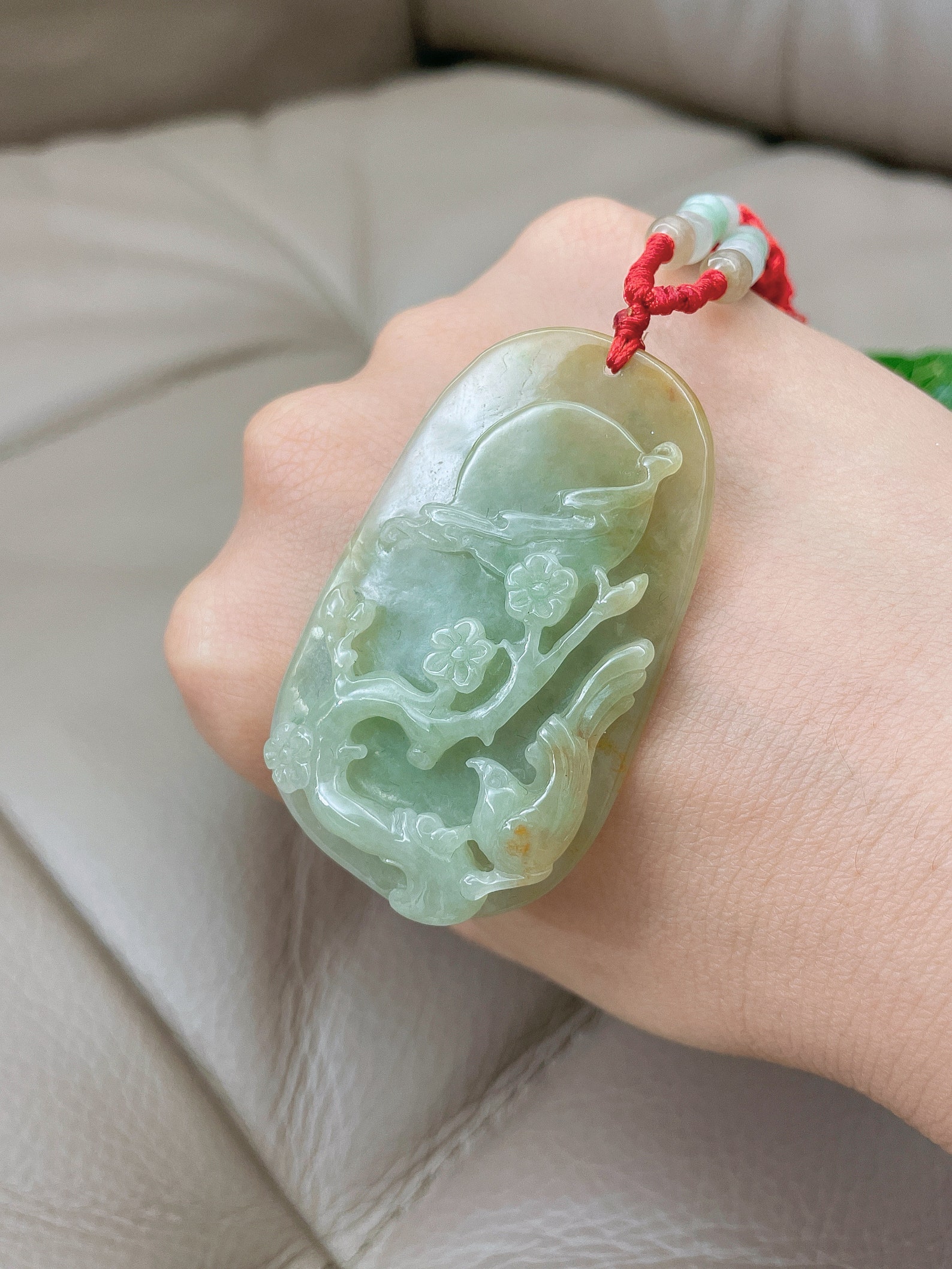Flower With Beaming Bird Jadeite Jade Pendant, Grade A Jade Certified ...