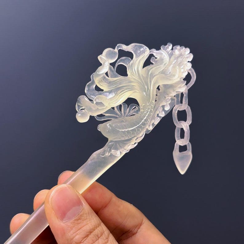 Hand Carved Xiu Jade Hair Stick: Siamese Fighting Fish Hair Pin - Etsy