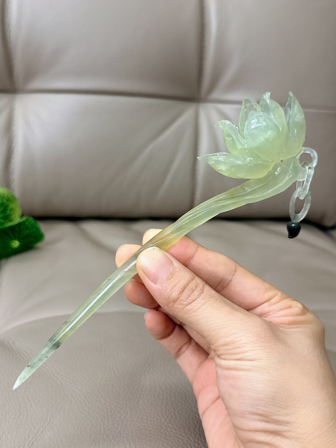 Lotus Jade Hairpin, Untreated Natrual Jade, Lotus Jade Hair Stick, Jade ...