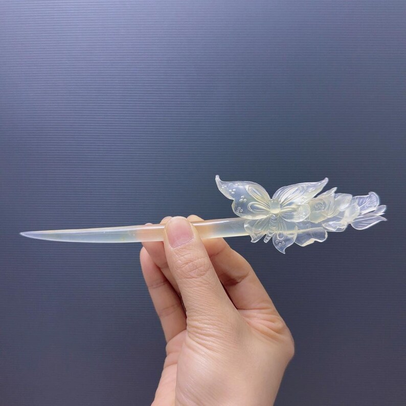 Hand Carved Butterfly Jade Hairpin: Natural Xiu Jade Hair Stick - Etsy