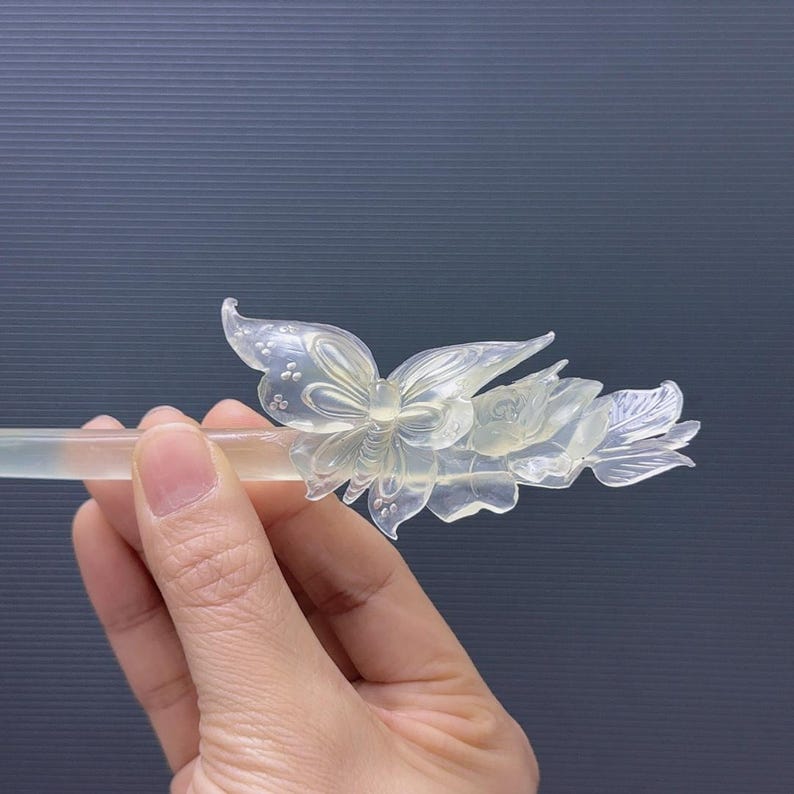 Hand Carved Butterfly Jade Hairpin: Natural Xiu Jade Hair Stick - Etsy