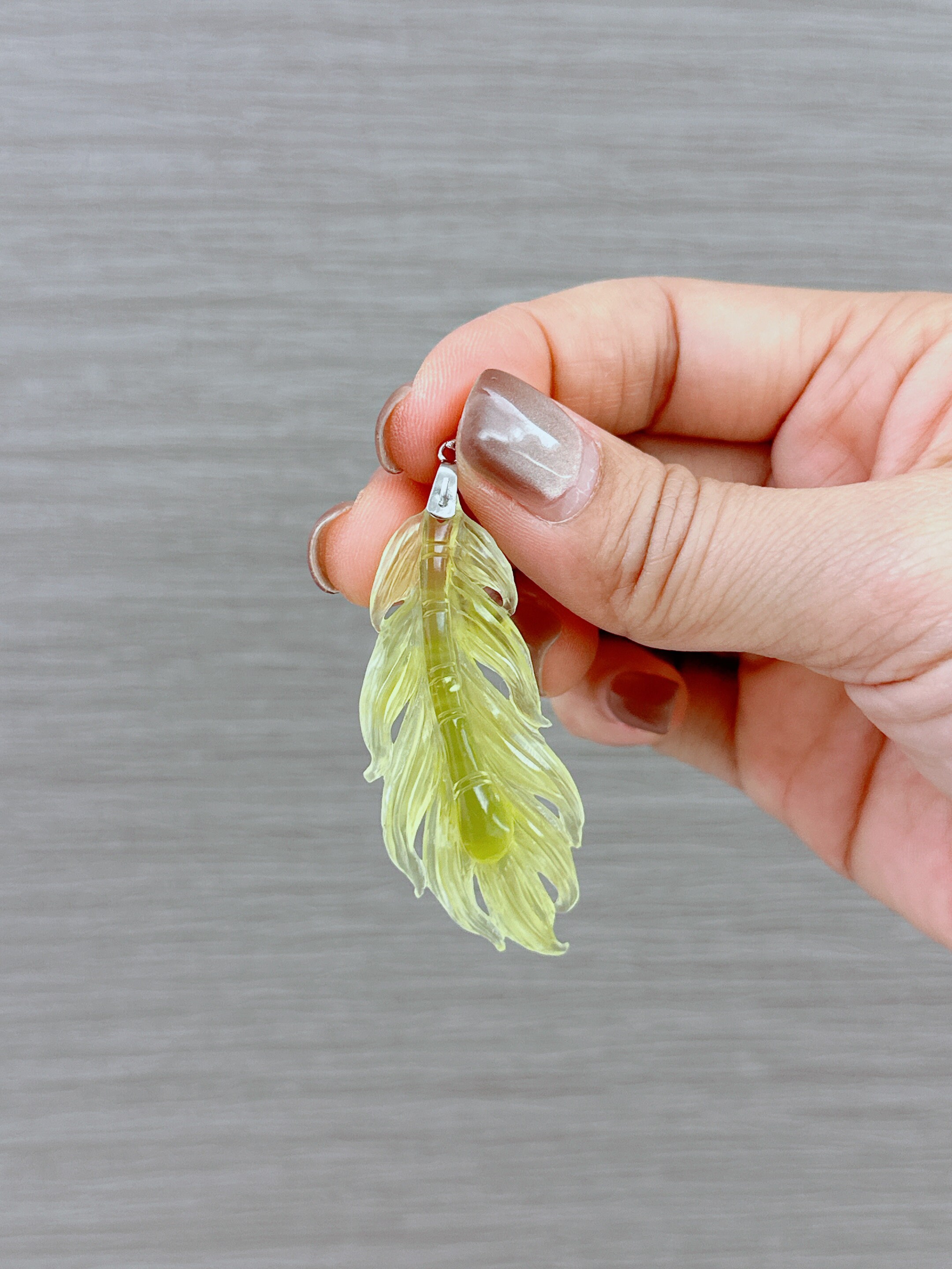 Hand Carved Xiu Jade Feather Pendant: Translucent Yellow Necklace - Etsy