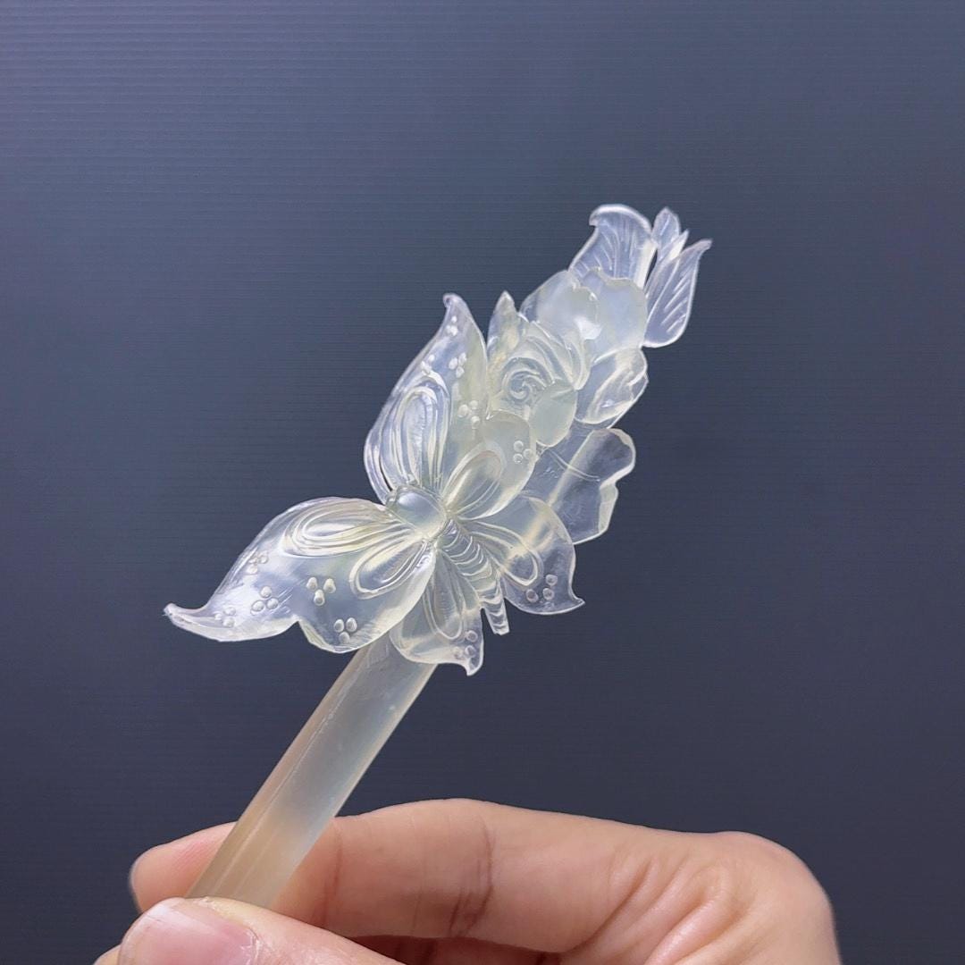 Hand Carved Butterfly Jade Hairpin: Natural Xiu Jade Hair Stick - Etsy