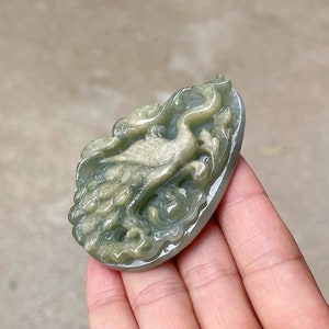 Peacock With Flower Jadeite Jade Panda for Necklace, Untreated, Burmese ...
