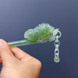 Double Rose Jade Hairpin, Untreated Natrual Jade Hairpin, Rose Hair ...