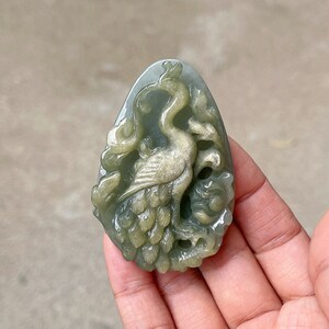 Peacock With Flower Jadeite Jade Panda for Necklace, Untreated, Burmese ...