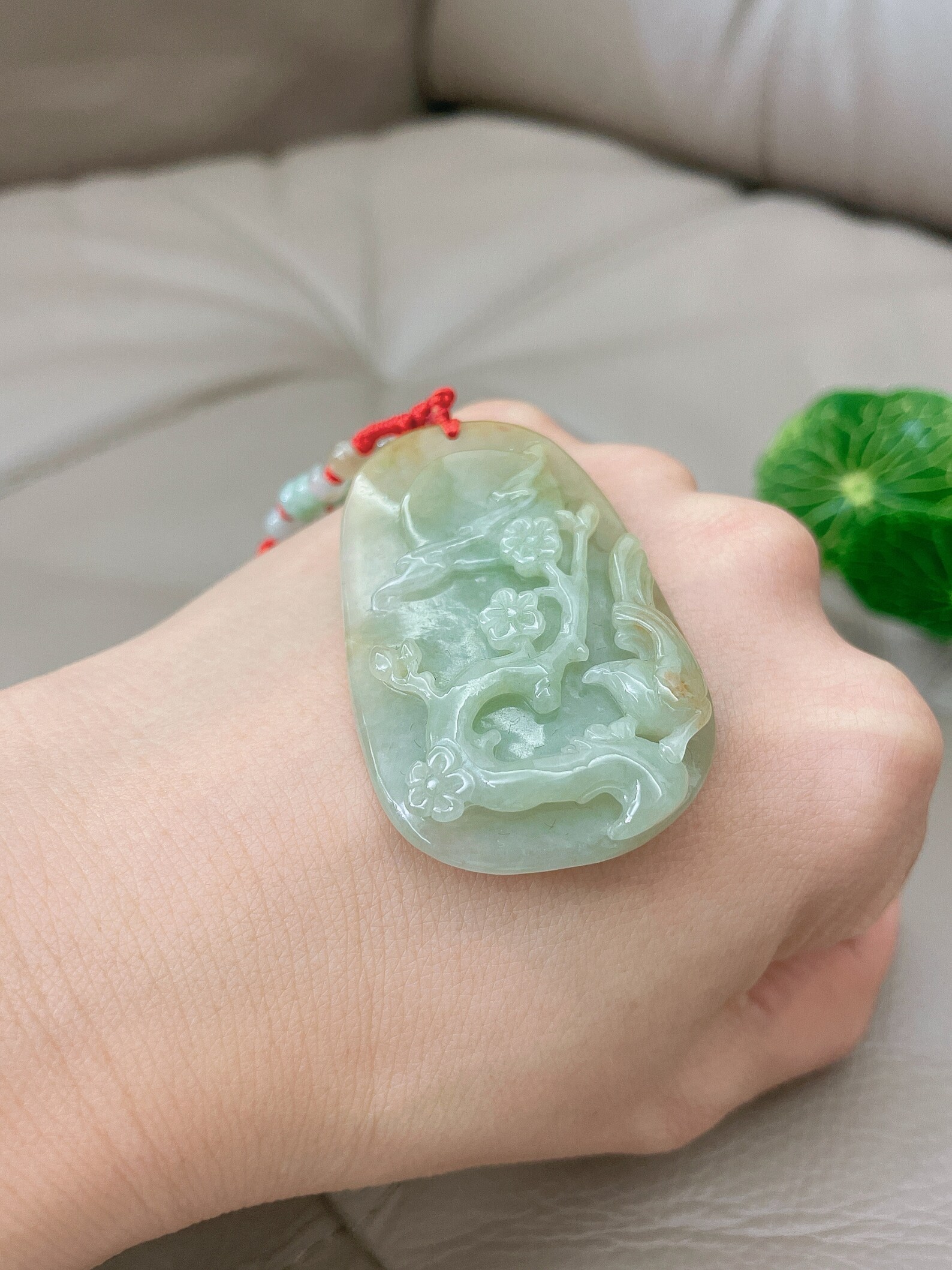 Flower With Beaming Bird Jadeite Jade Pendant, Grade A Jade Certified ...