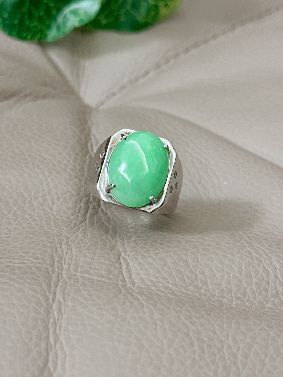 Jade Ring, Jadeite Jade Ring, Oval Shape, Silver Adjustable Ring, Free ...