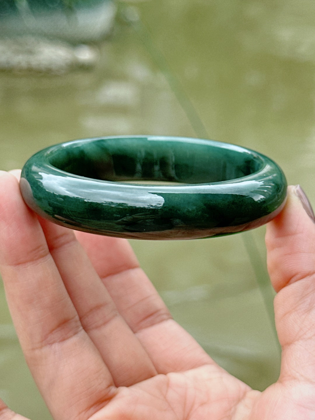 56.2mm Jade Bangle, Smooth Jade Bangle, Untreated Dark Oil Green ...