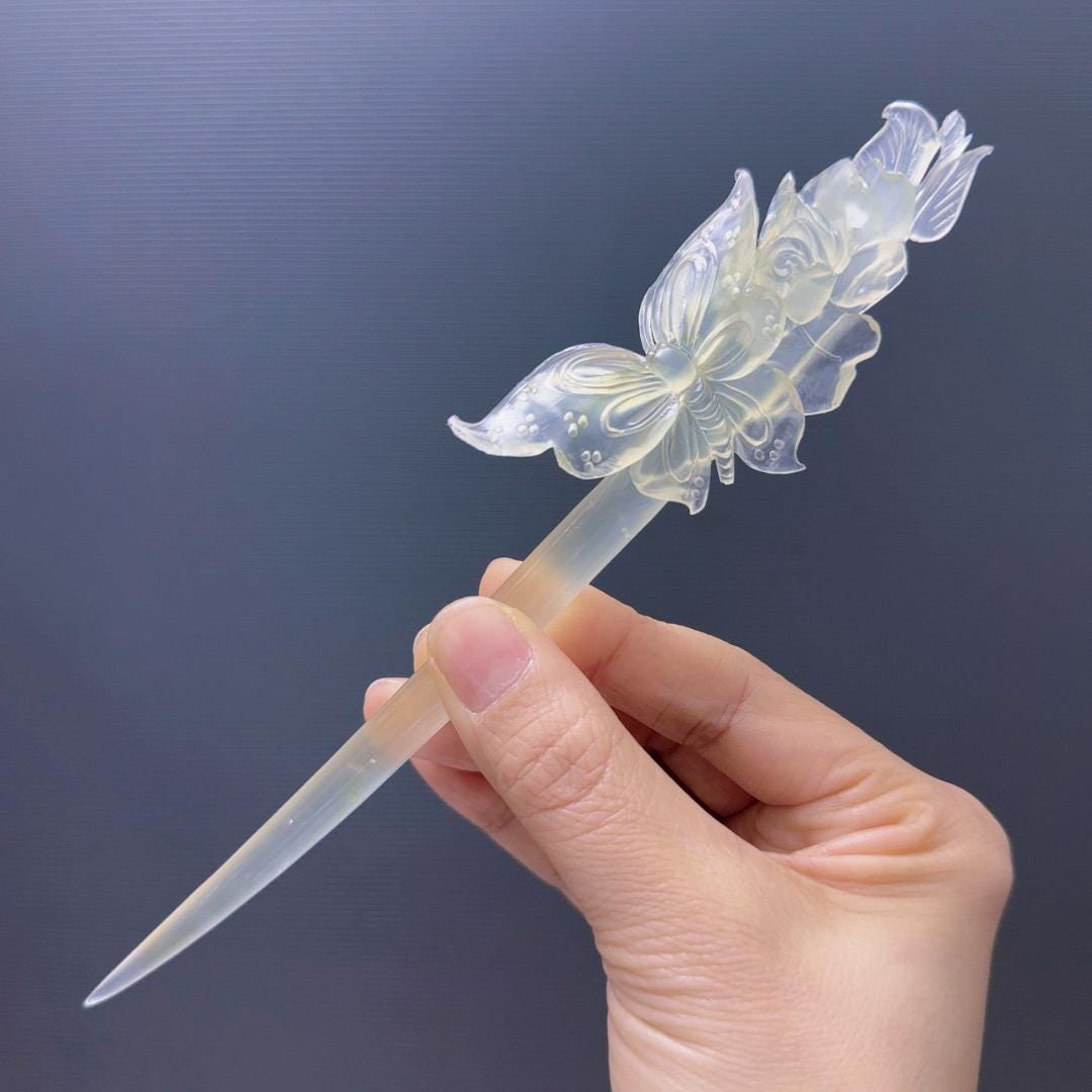 Hand Carved Butterfly Jade Hairpin: Natural Xiu Jade Hair Stick - Etsy