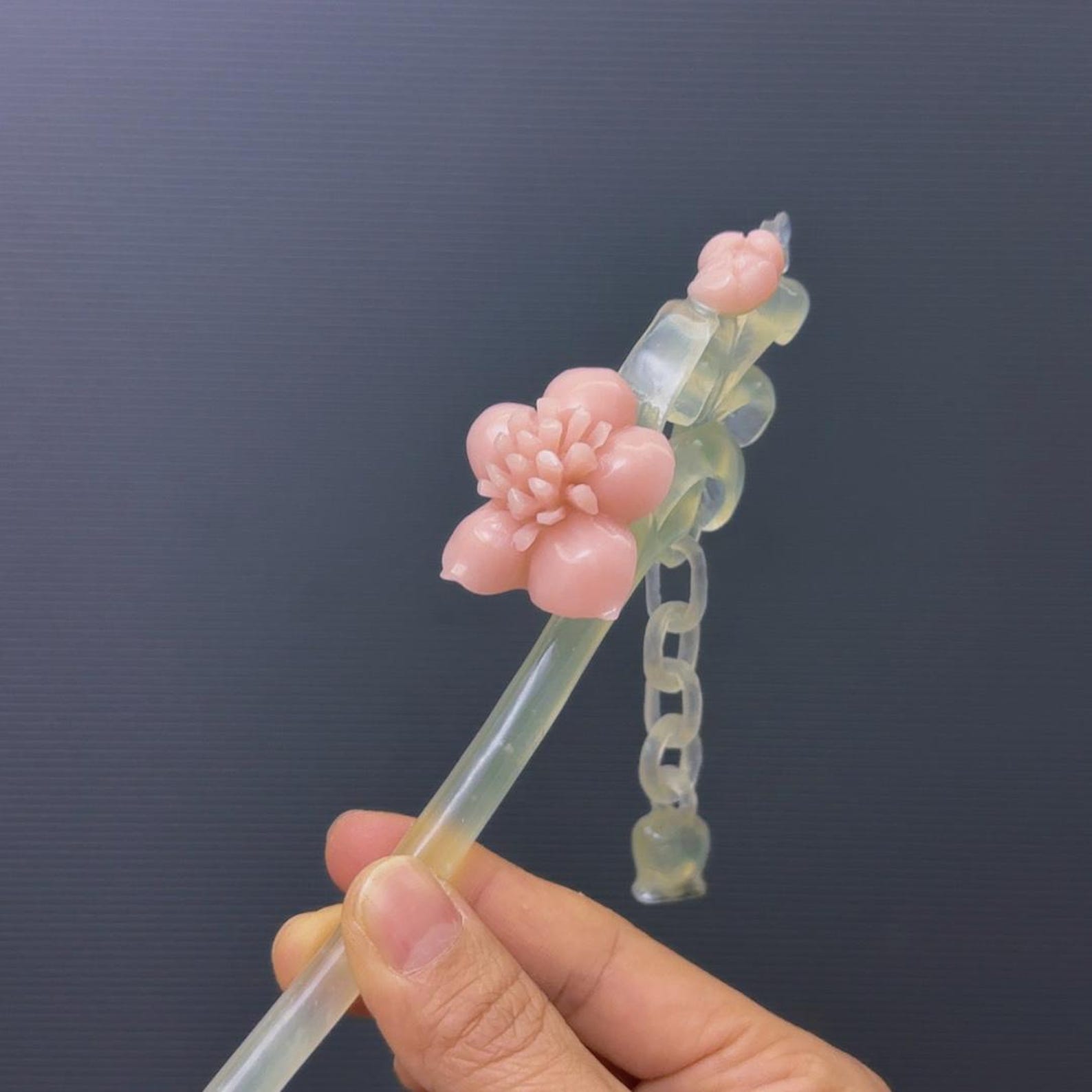 Hand Carved Xiu Jade Lily Hair Pin: Natural Pink & Green - Etsy