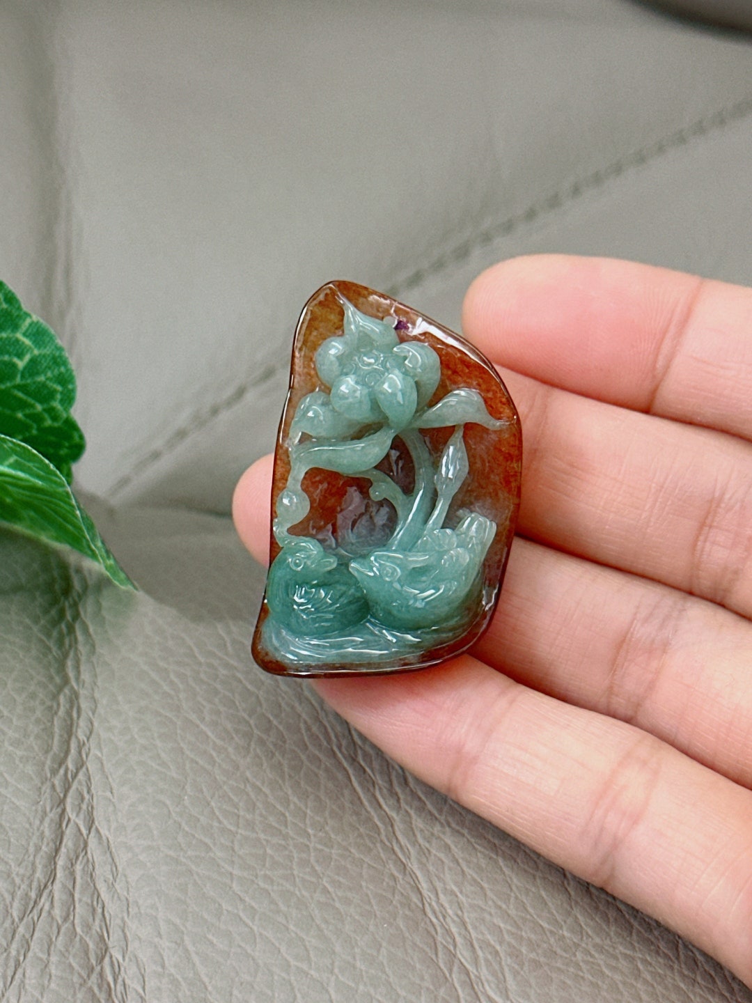 Mandarin Ducks and Lotus Flower Jade Pendant, Jadeite Jade Pendant ...