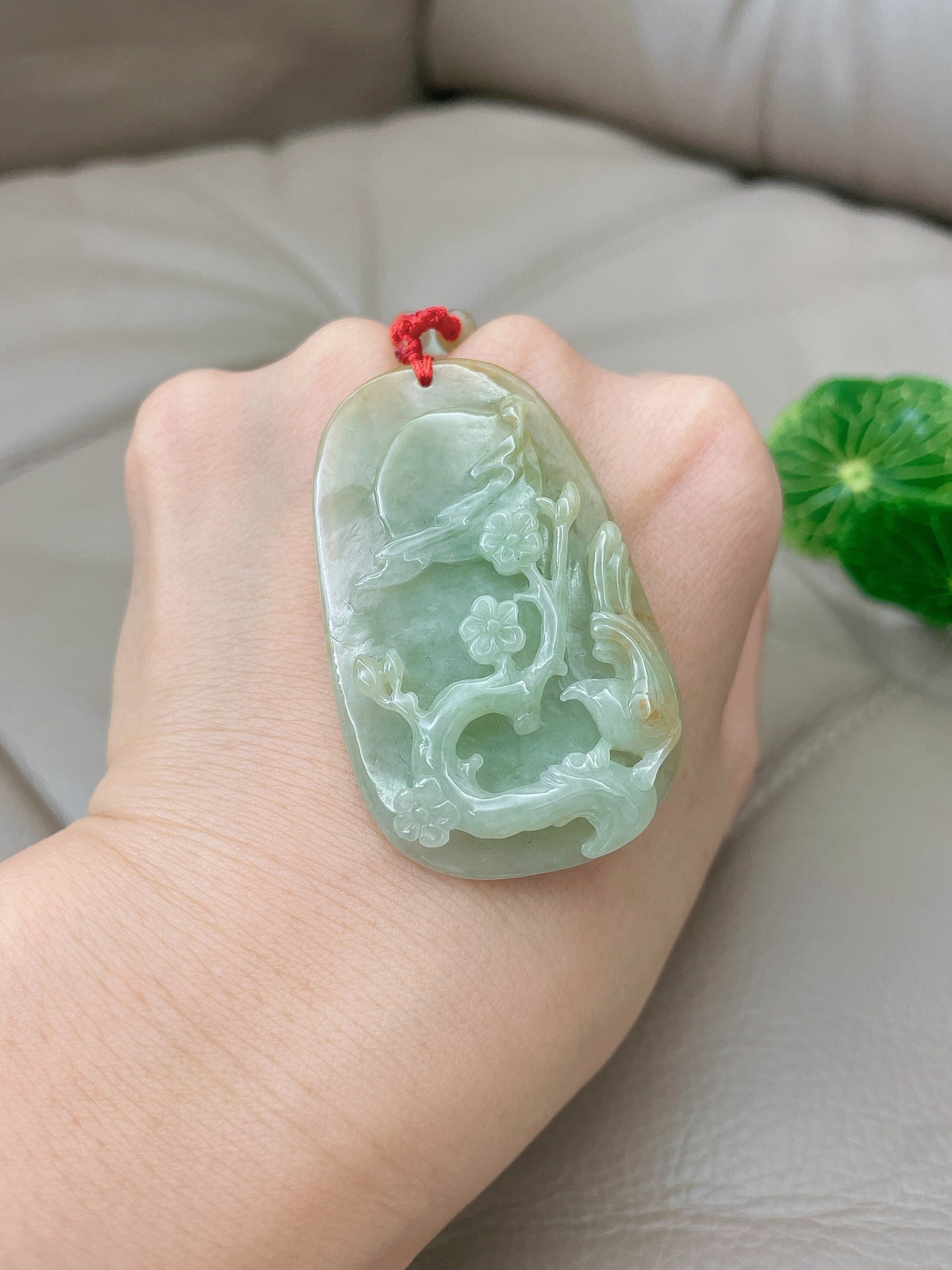 Flower With Beaming Bird Jadeite Jade Pendant, Grade A Jade Certified ...