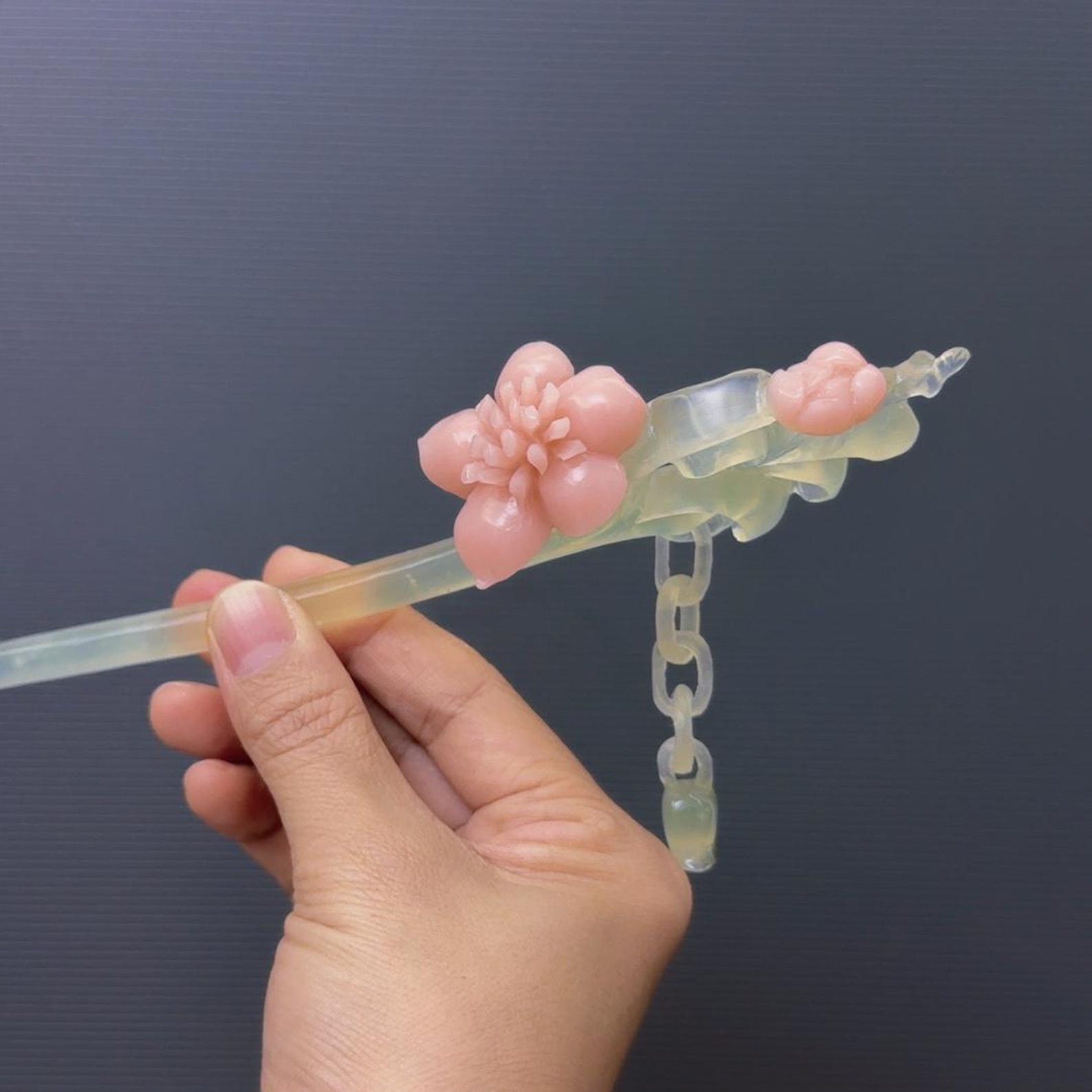 Hand Carved Xiu Jade Lily Hair Pin: Natural Pink & Green - Etsy