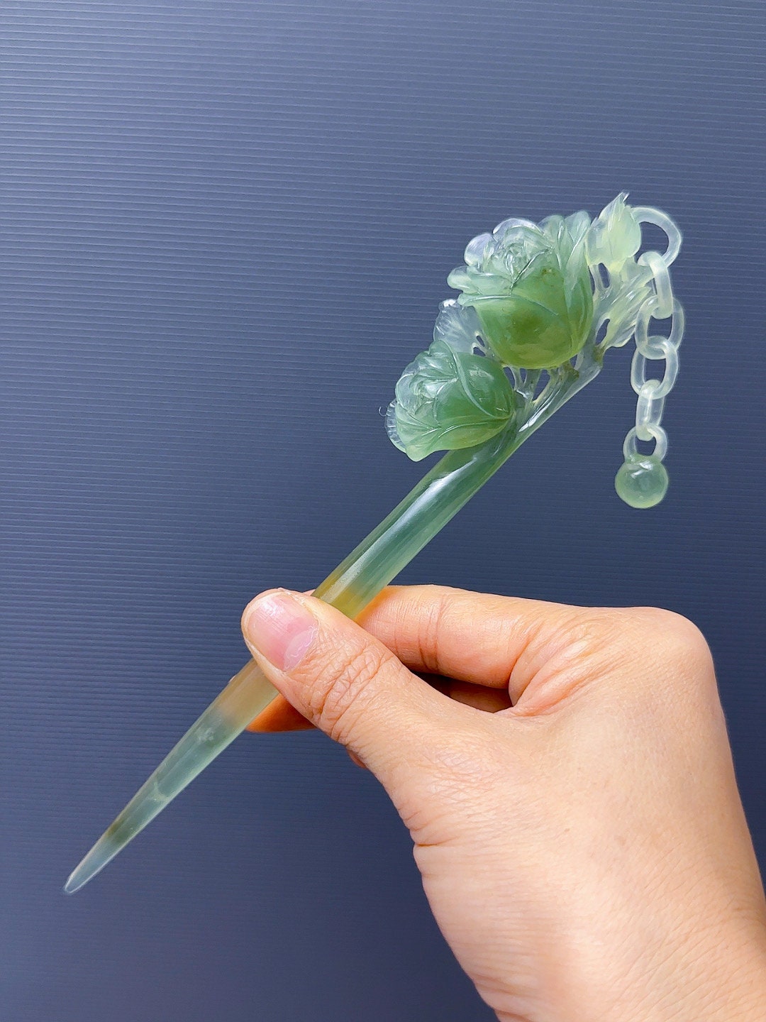 Double Rose Jade Hairpin, Untreated Natrual Jade Hairpin, Rose Hair ...