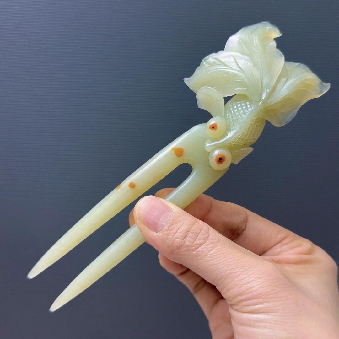 Goldfish Jade Hairpin, Goldfish Hair Stick, Natural Xiu Jade, Goldfish ...