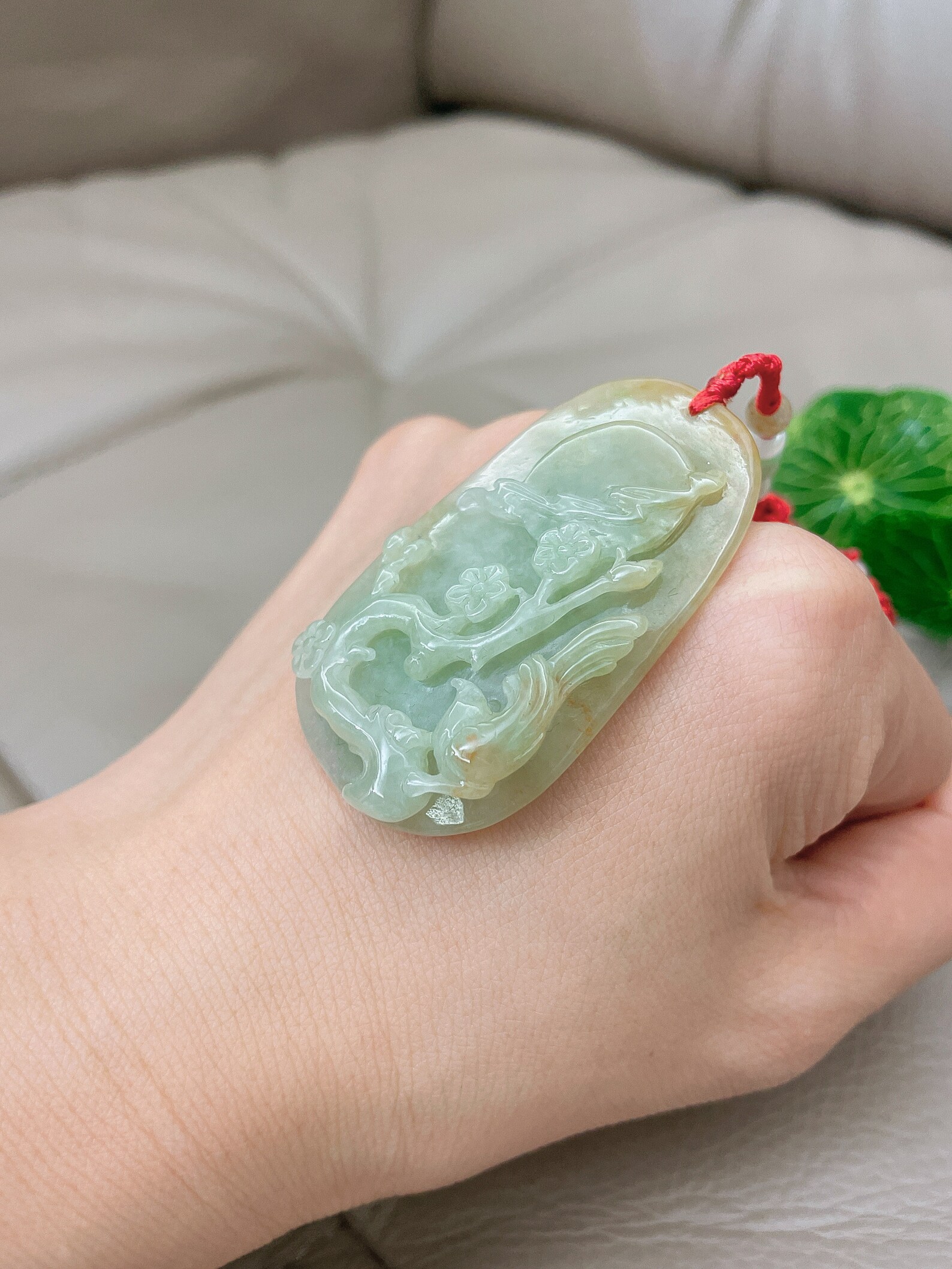 Flower With Beaming Bird Jadeite Jade Pendant, Grade A Jade Certified ...