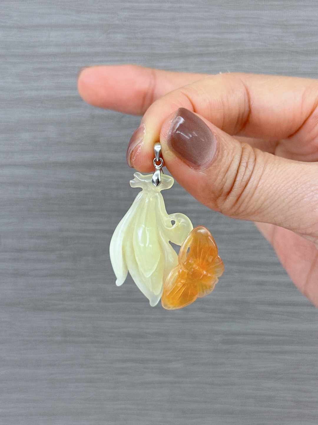 Magnolia Jade Pendant, Magnolia Butterfly, Untreated Yellow Orange ...
