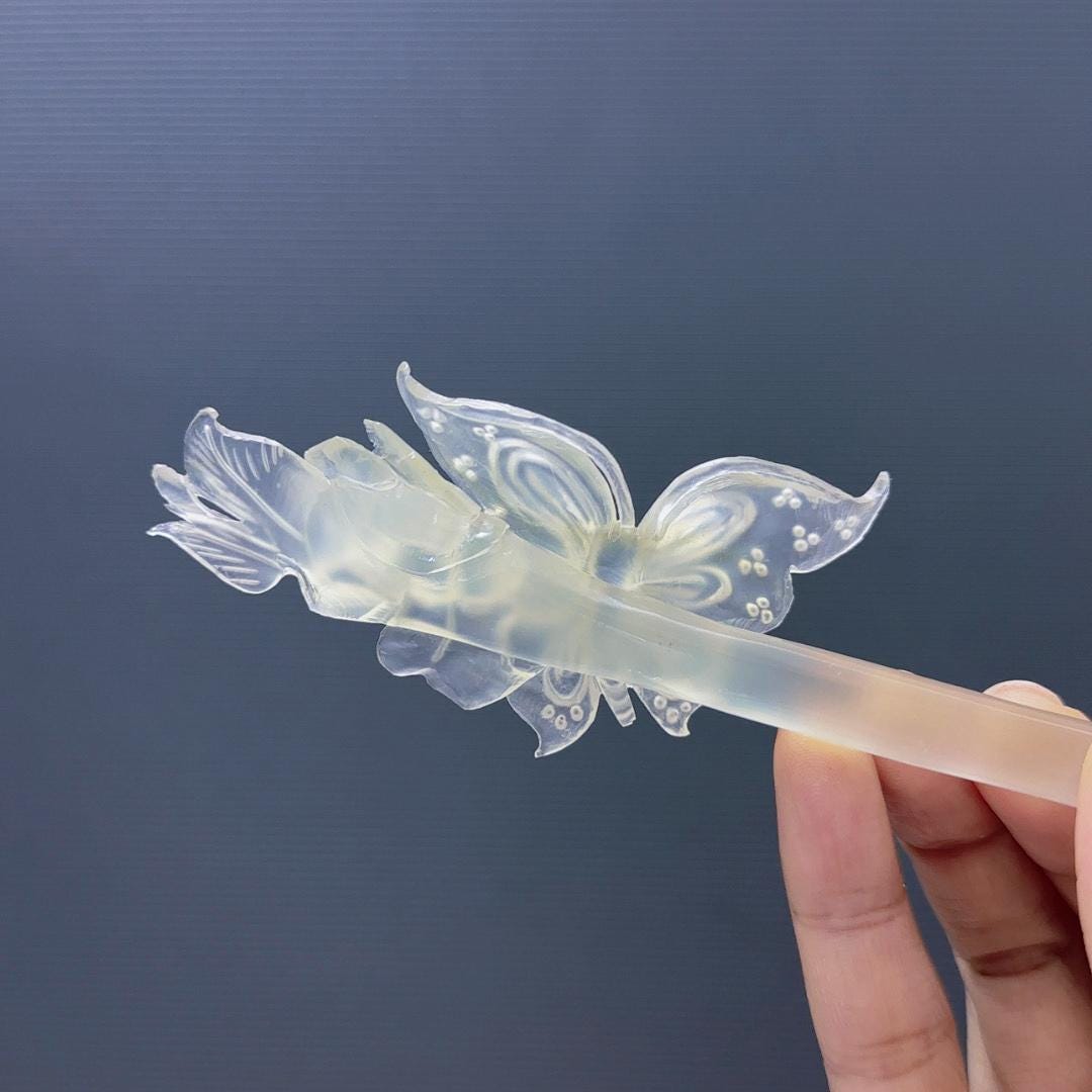 Hand Carved Butterfly Jade Hairpin: Natural Xiu Jade Hair Stick - Etsy