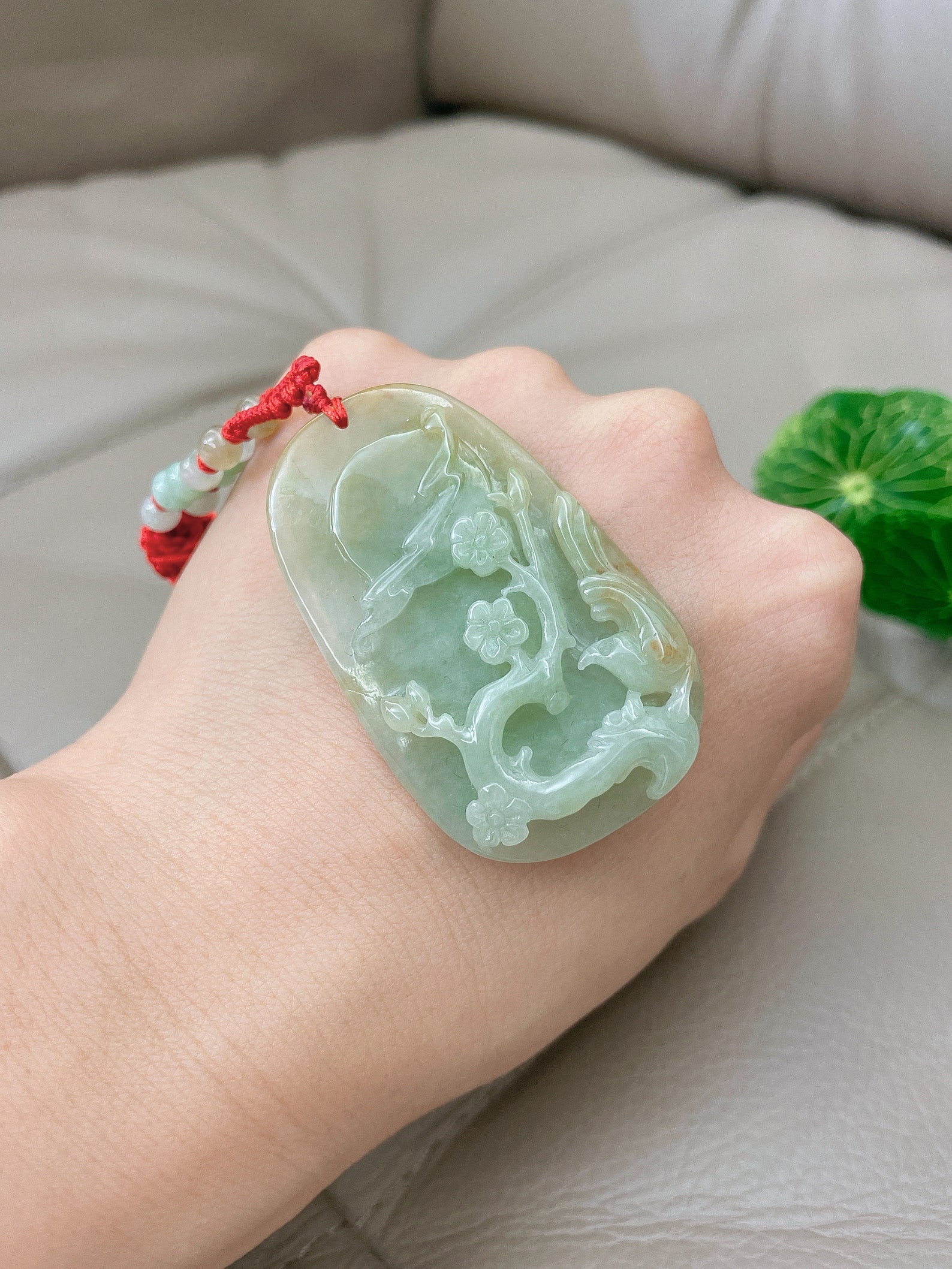 Flower With Beaming Bird Jadeite Jade Pendant, Grade A Jade Certified ...