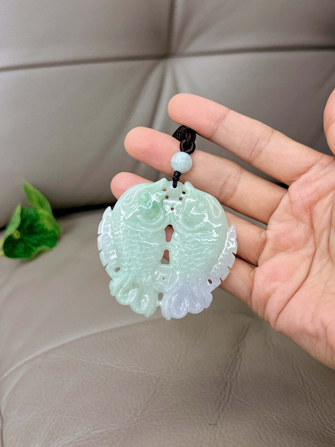 Burmese Jadeite Double Fish Pendant: Grade A Green Lavender Jade ...