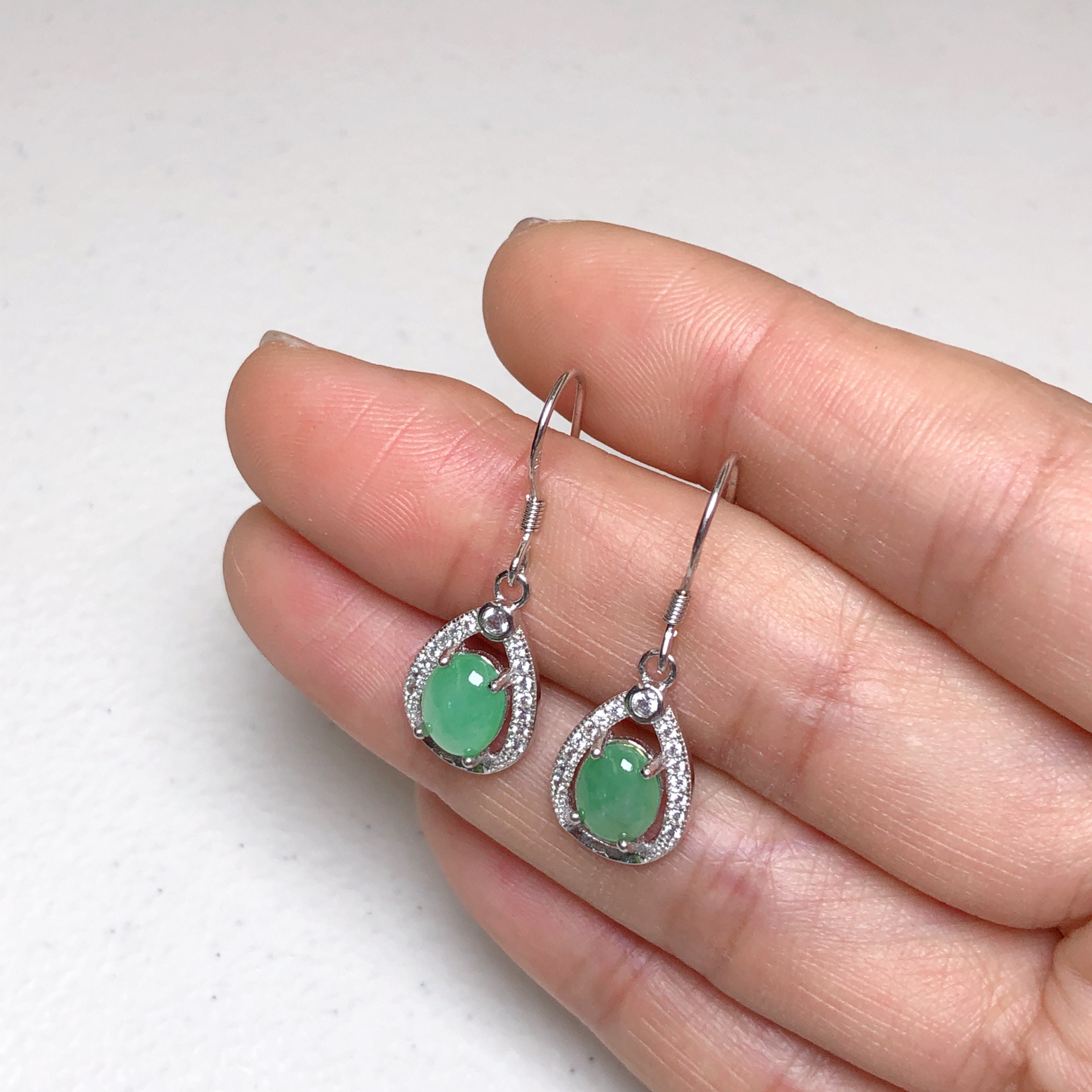 Natural Jadeite Jade Drop Earrings Grade A Jadeite with 925 | Etsy