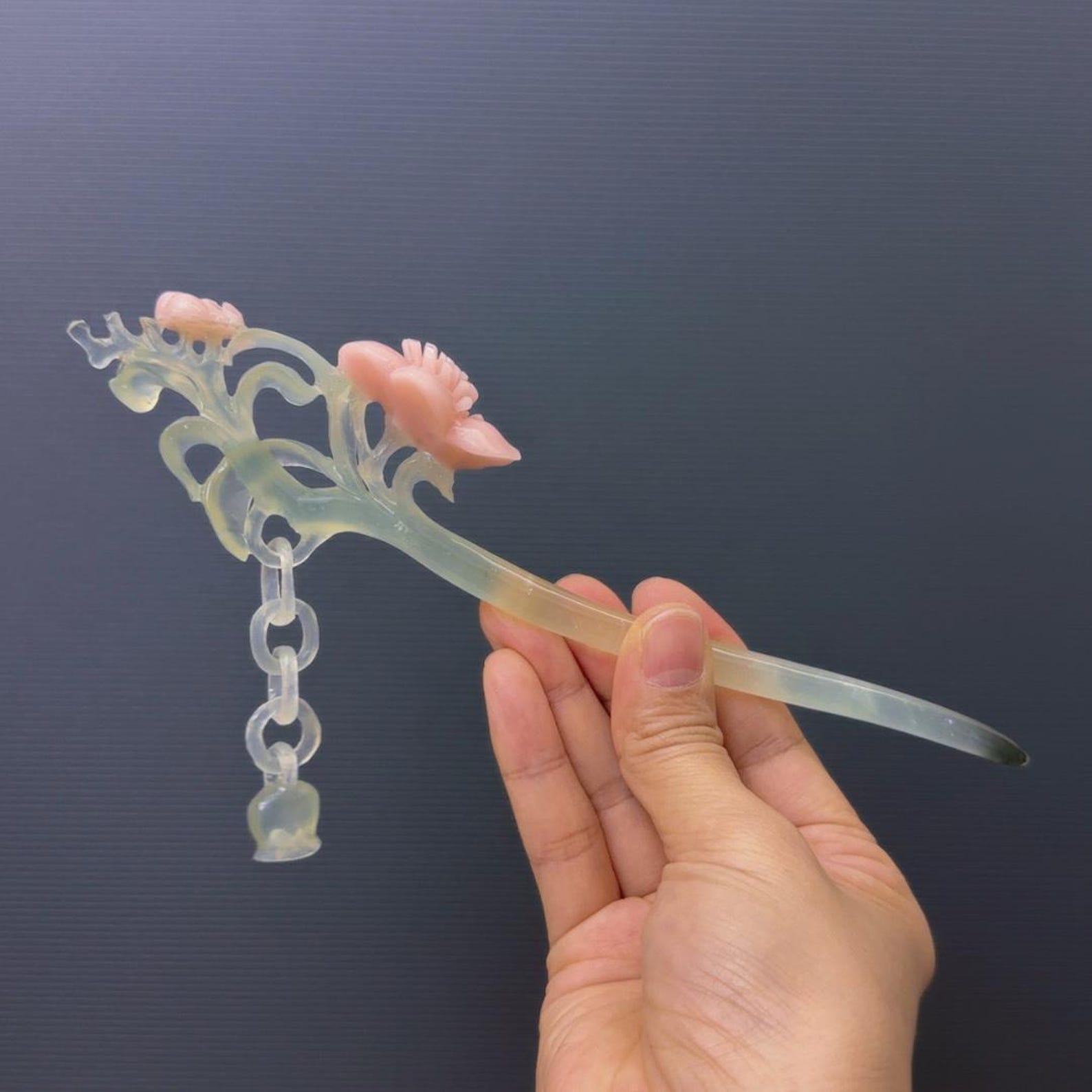 Hand Carved Xiu Jade Lily Hair Pin: Natural Pink & Green - Etsy