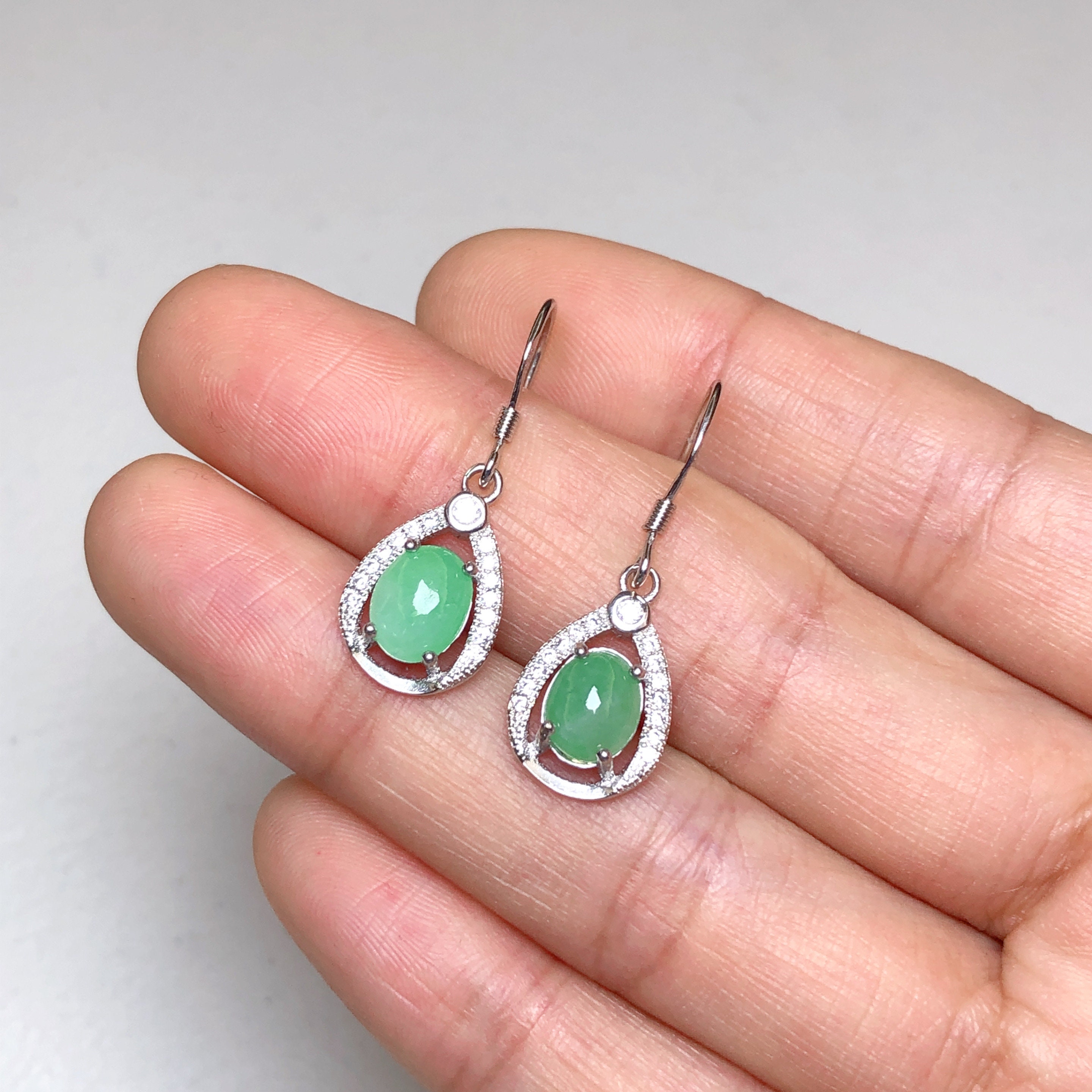 Natural Jadeite Jade Drop Earrings Grade A Jadeite with 925 | Etsy