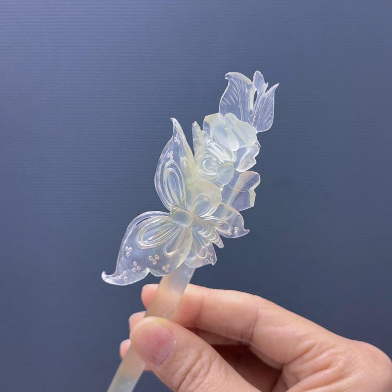 Hand Carved Butterfly Jade Hairpin: Natural Xiu Jade Hair Stick - Etsy