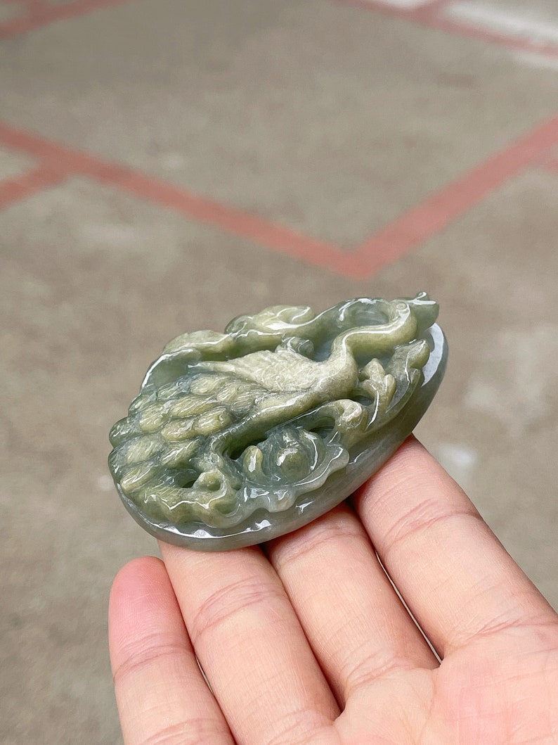 Peacock With Flower Jadeite Jade Panda for Necklace | Etsy