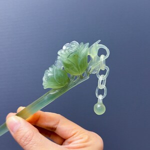 Double Rose Jade Hairpin, Untreated Natrual Jade Hairpin, Rose Hair ...