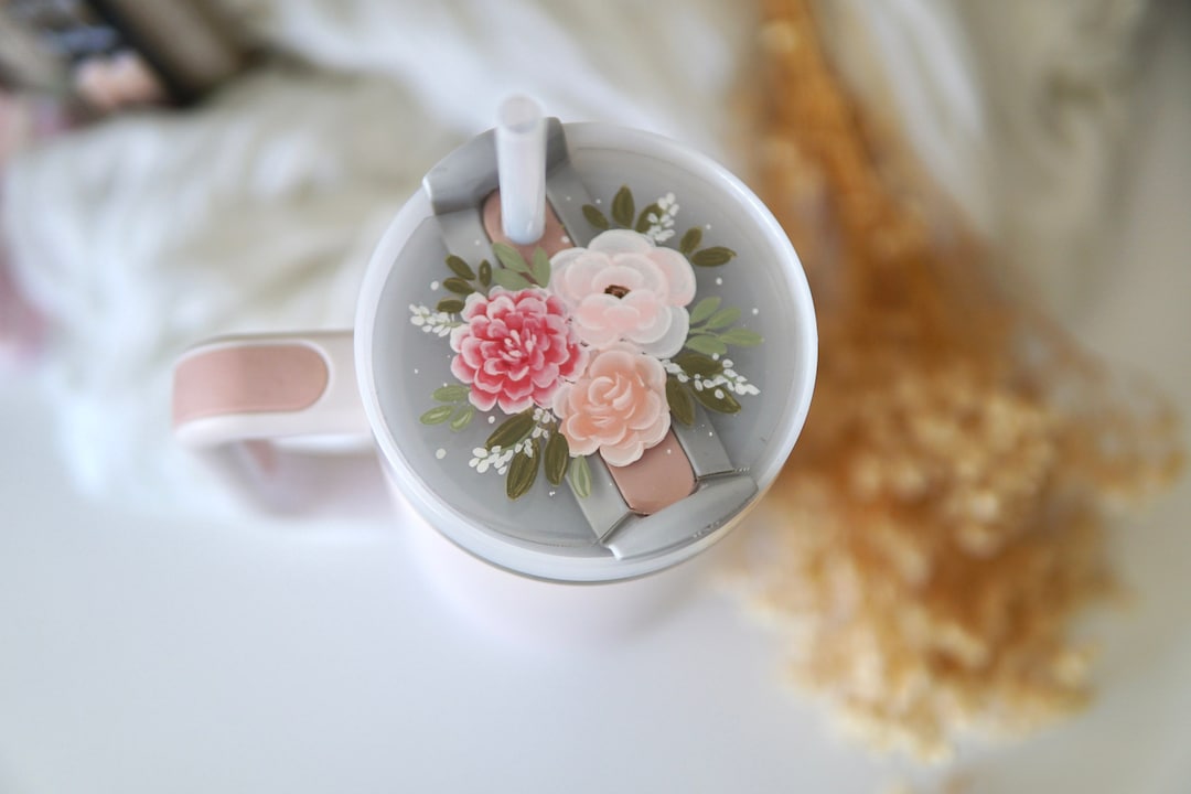 Pink Floral Stanley Topper Hand Painted Stanley Topper Stanley Topper ...