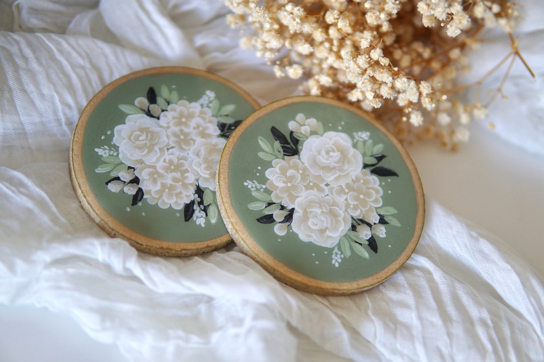 Floral Coaster Set Hand Painted Coaster Coaster Set Home Decor Wood ...