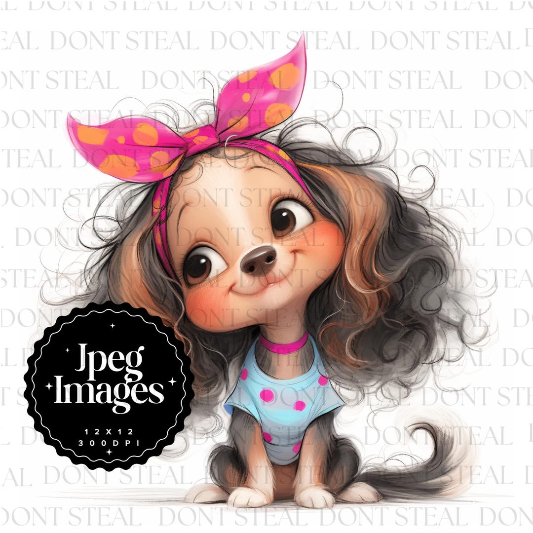 Whimsical Curly Dog Clipart, Cute Dog With Bow & Curls, Playful ...