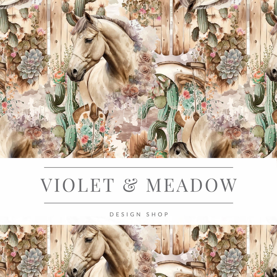 Boujee Western Coquette Horse and Flowers, Seamless Coquette, Cowgirl ...