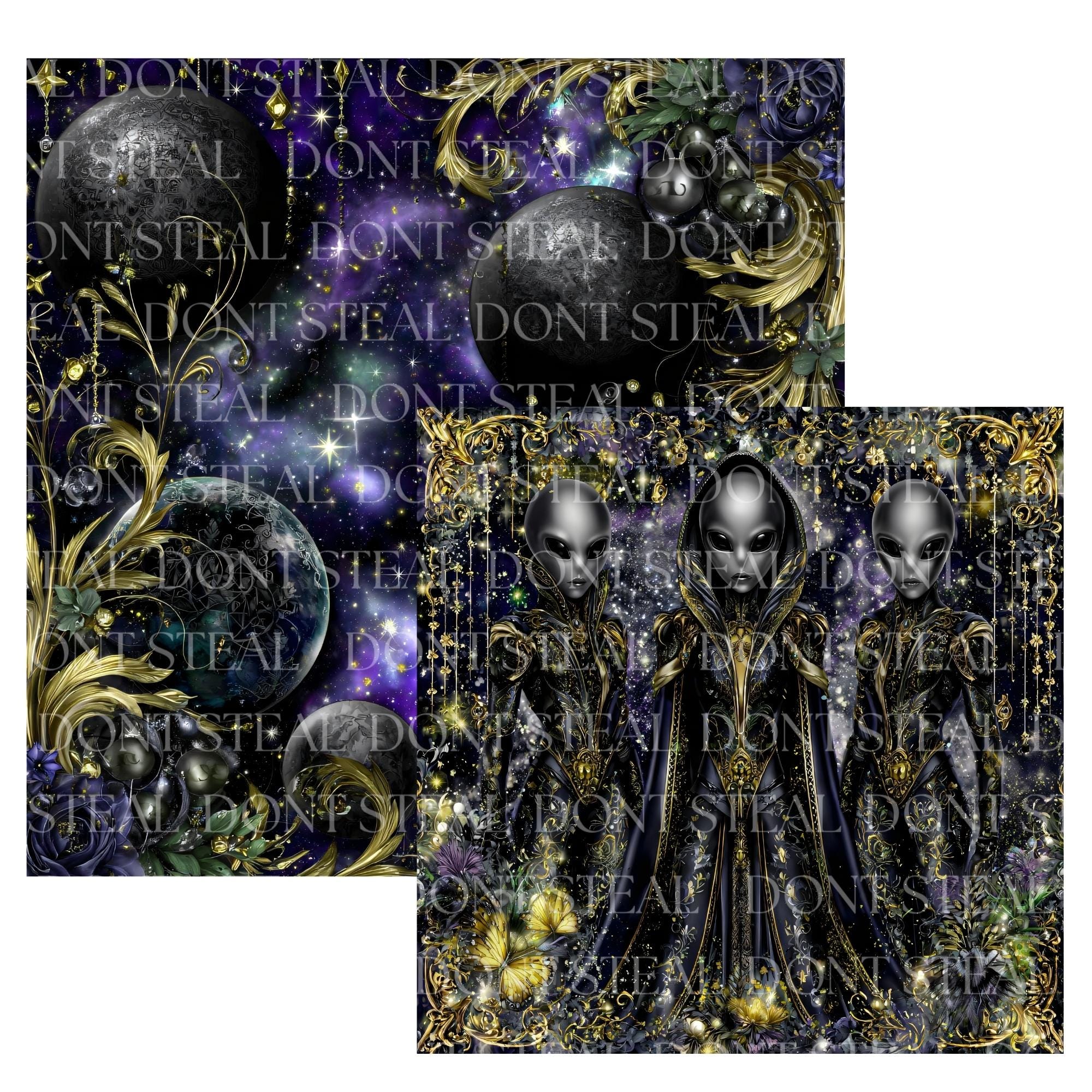 Gothic Alien Fantasy Digital Paper Pack, Dark Sci-fi Scrapbook ...