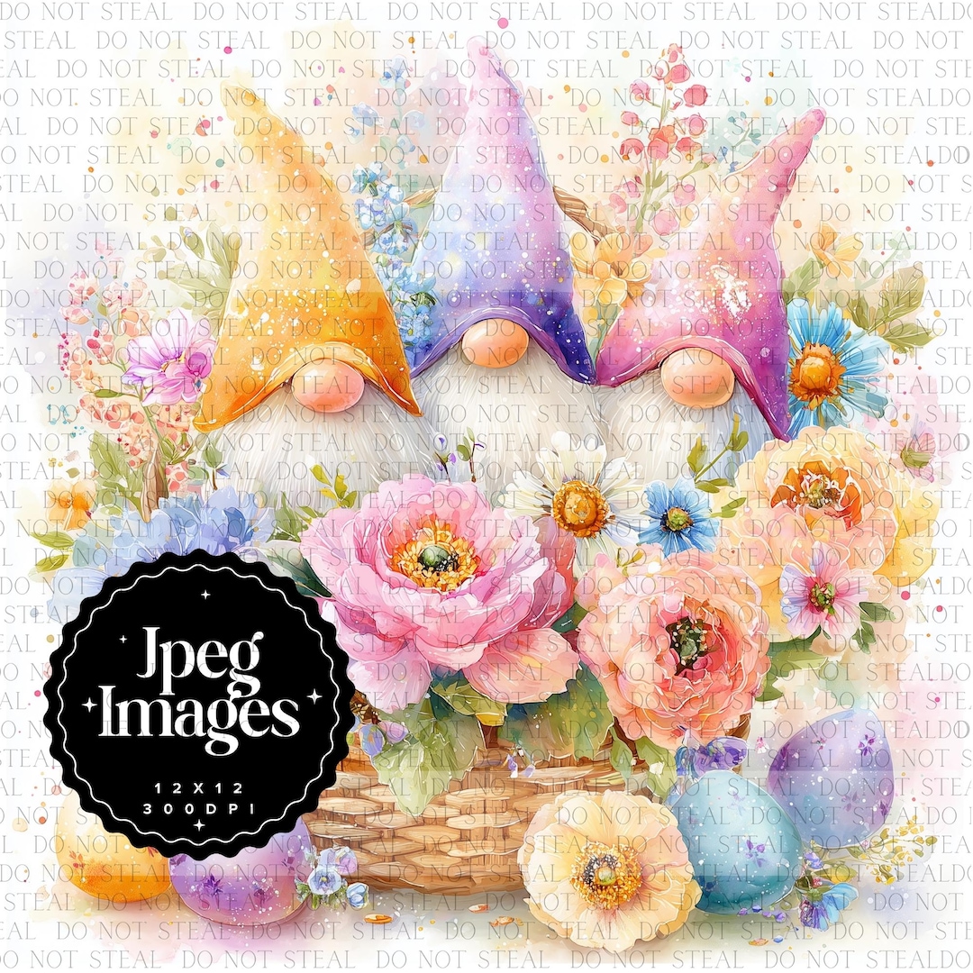 Easter Gnome Clipart: 13 Easter Eggs and Gnomes With Flowers Watercolor ...