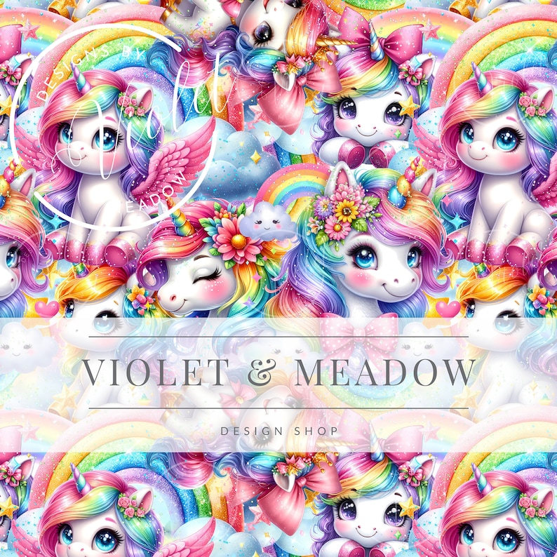 Seamless Purple Unicorns Pattern Rainbow Butterfly | Cute Seamless ...