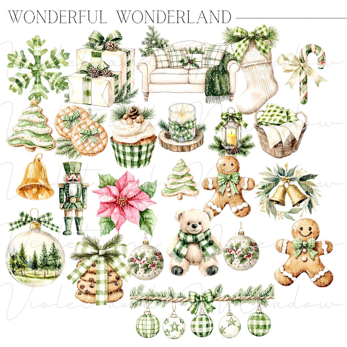 Soft Neutral Christmas Clipart Bundle: Watercolor Rustic Christmas ...