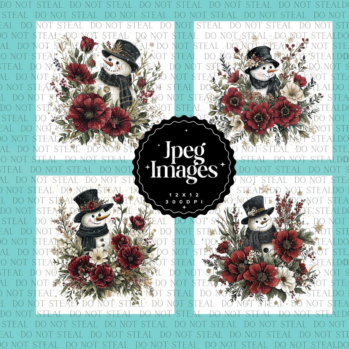 10 Snowmen Clipart, Christmas Card, Printable Watercolor, Christmas ...