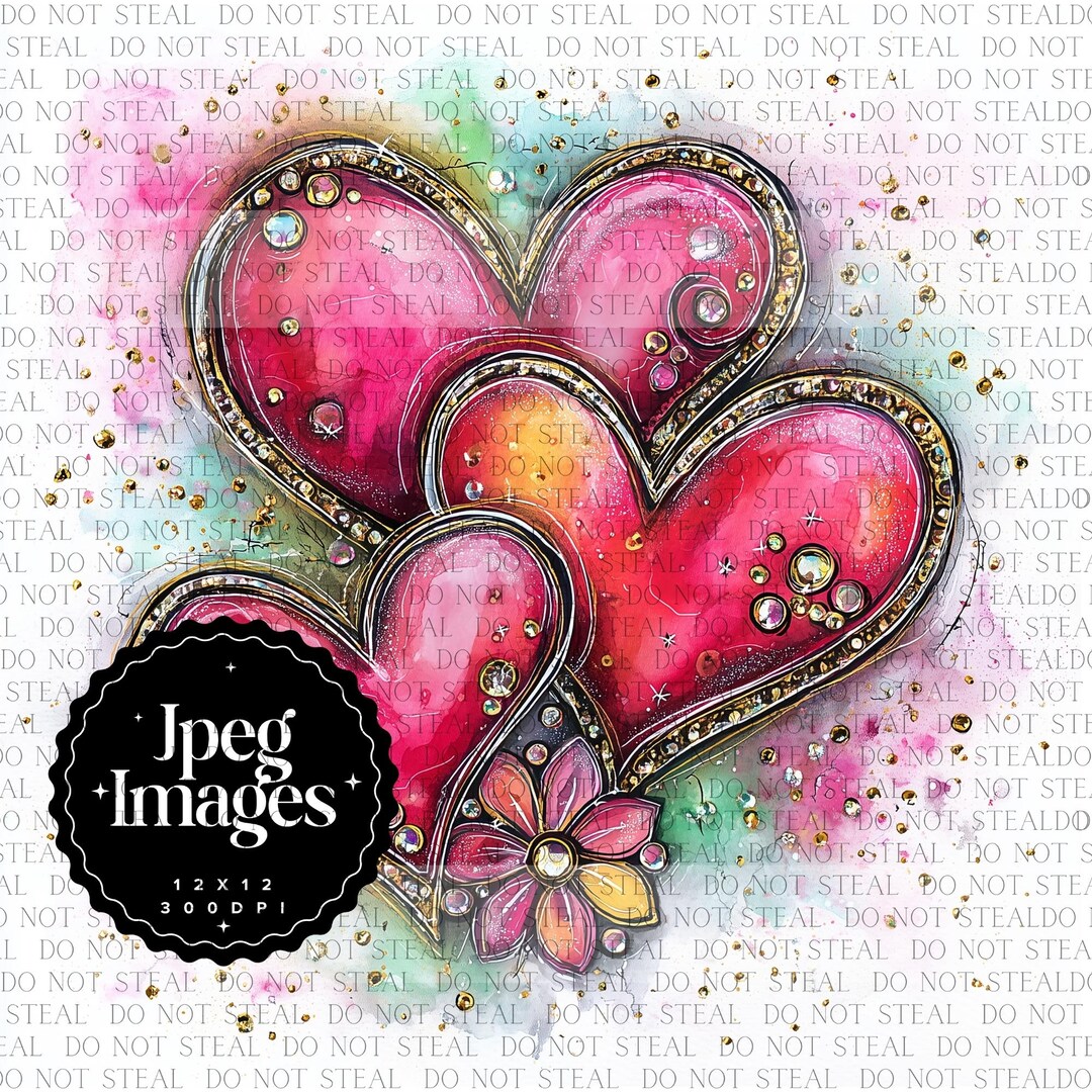 Quirky Preppy Valentine Hearts JPEG Bundle : 10 Watercolor Jpgs, Junk ...