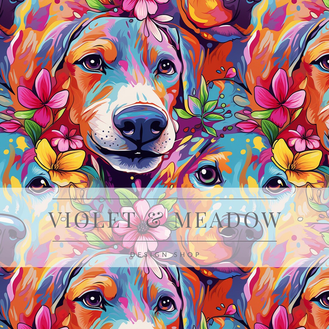 Preppy Dog, Seamless Preppy Dog and Flowers, Seamless Puppies, Digital ...