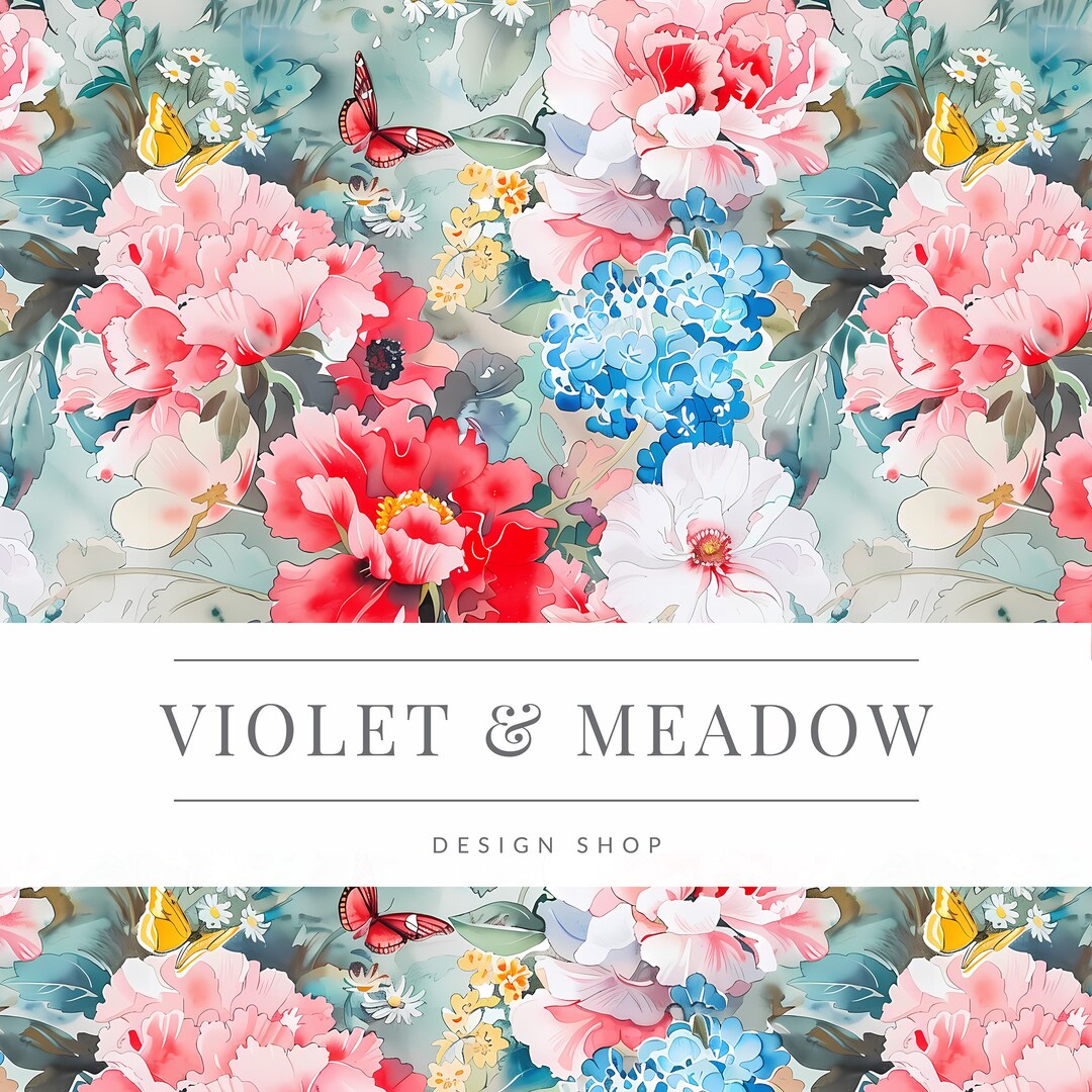 Pink and Blue Floral Paper Pattern | Seamless Patterns | Digital ...