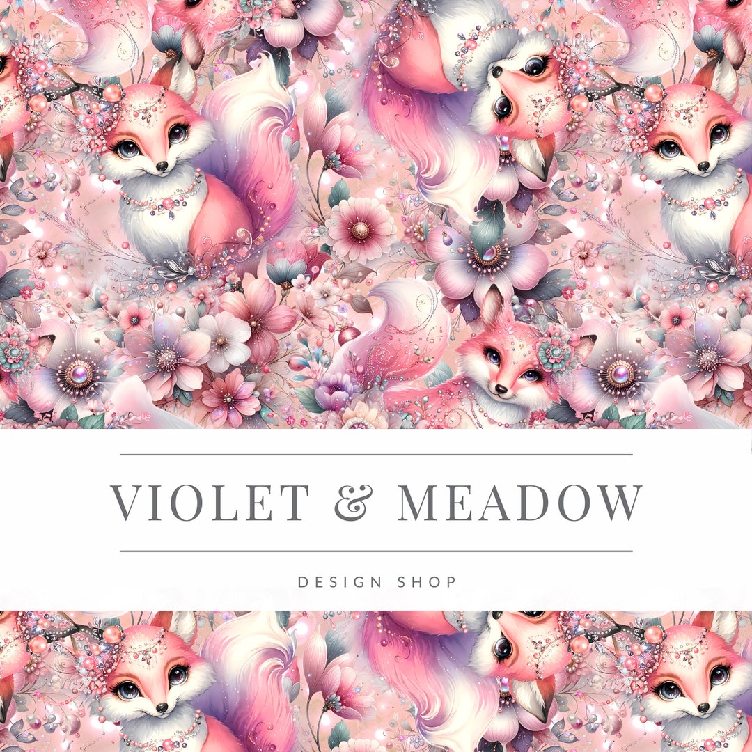 Pink Floral Woodland Foxes | Seamless Pattern | Illuminated | Printable ...