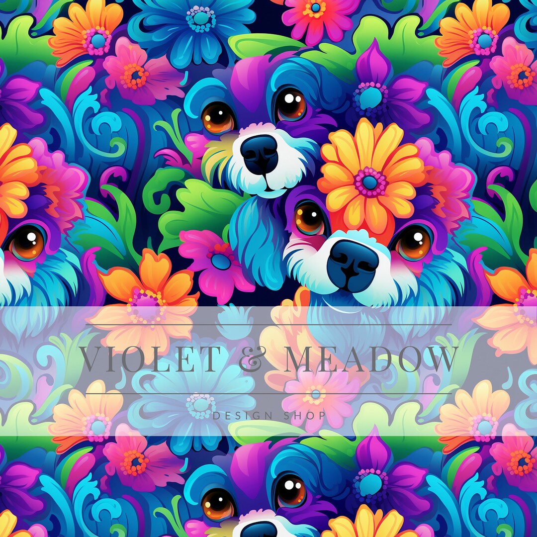 Preppy Dog, Seamless Preppy Dog and Flowers, Seamless Puppies, Digital ...
