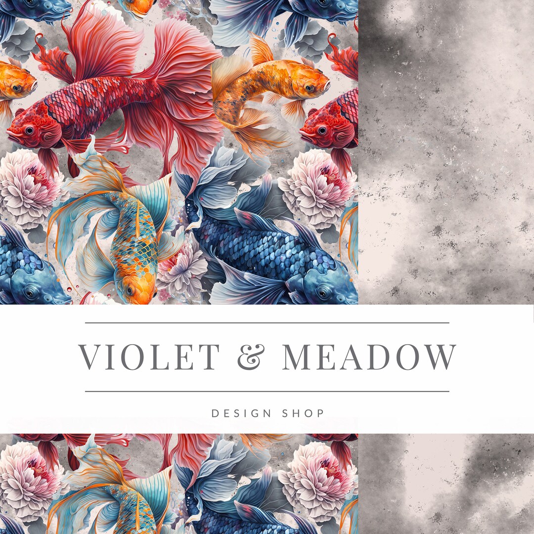 Seamless Fabric Pattern, Koi Fish and Florals Printable, Aquatic, Pond ...