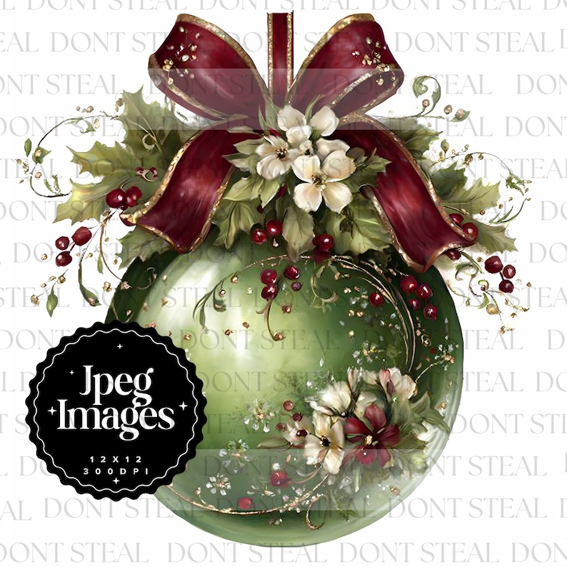 Green Christmas Clipart Bundle: Watercolor Christmas Graphics - Floral ...