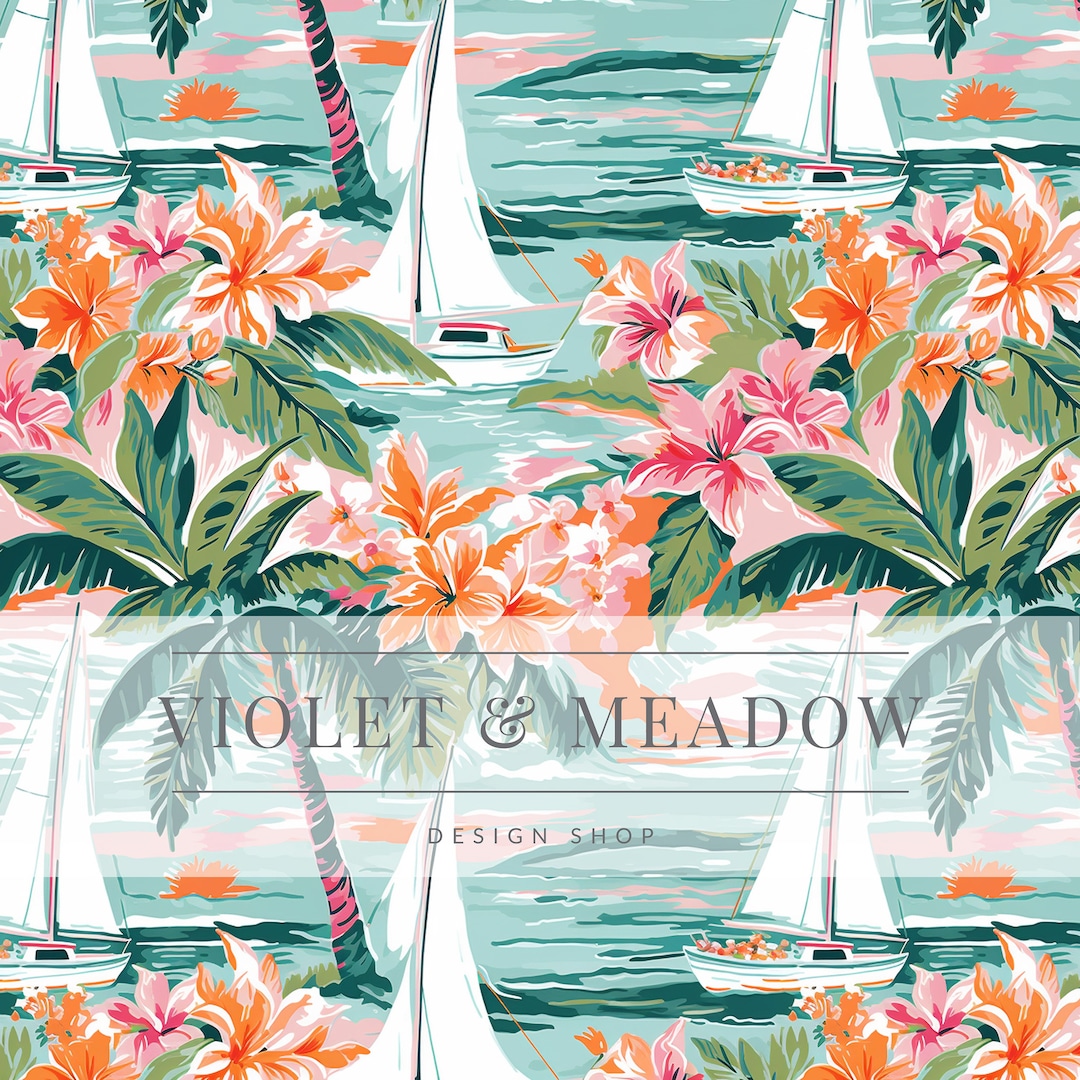 Preppy Summer Watercolor Sail Boat Summer Watercolor Seamless Pattern ...