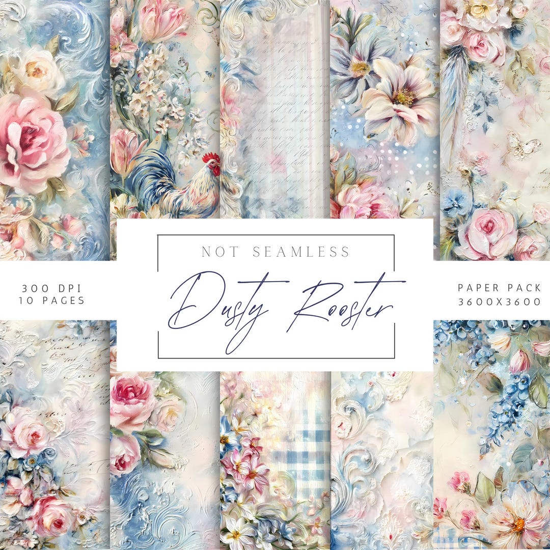 Floral Chicken Junk Journal Papers, Vintage Shabby Chic Paper ...